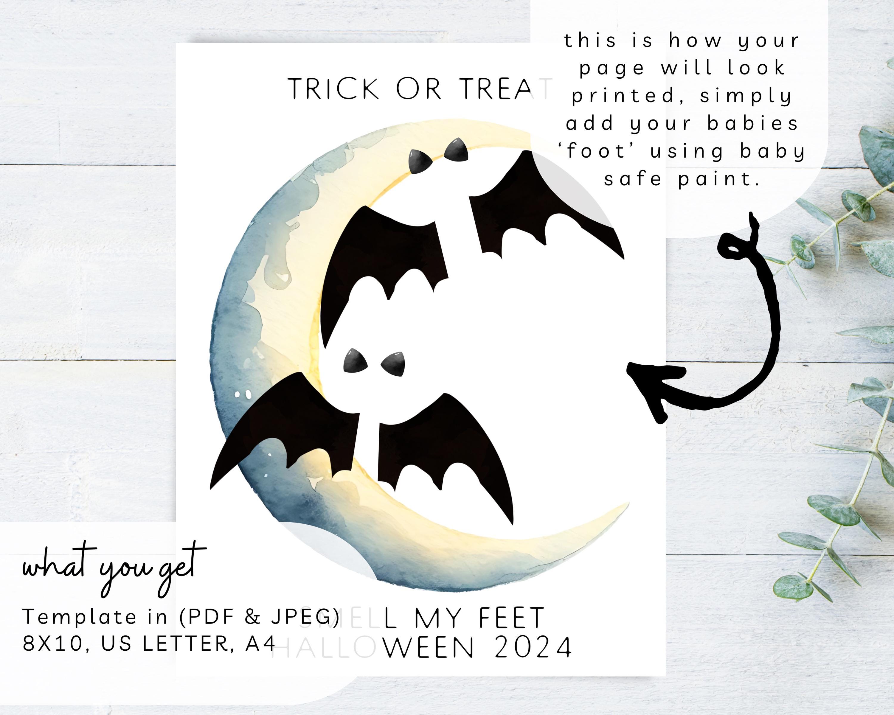 Printable Halloween Bat Footprint Sign, Spooky Bat Baby Footprint ...