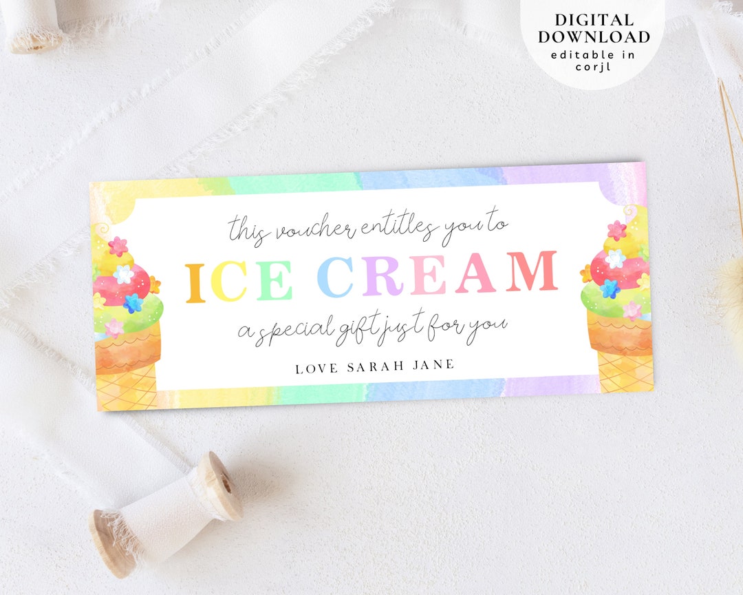 Ice Cream Voucher, Dessert Tokens, Wedding Food Voucher, Birthday Party ...