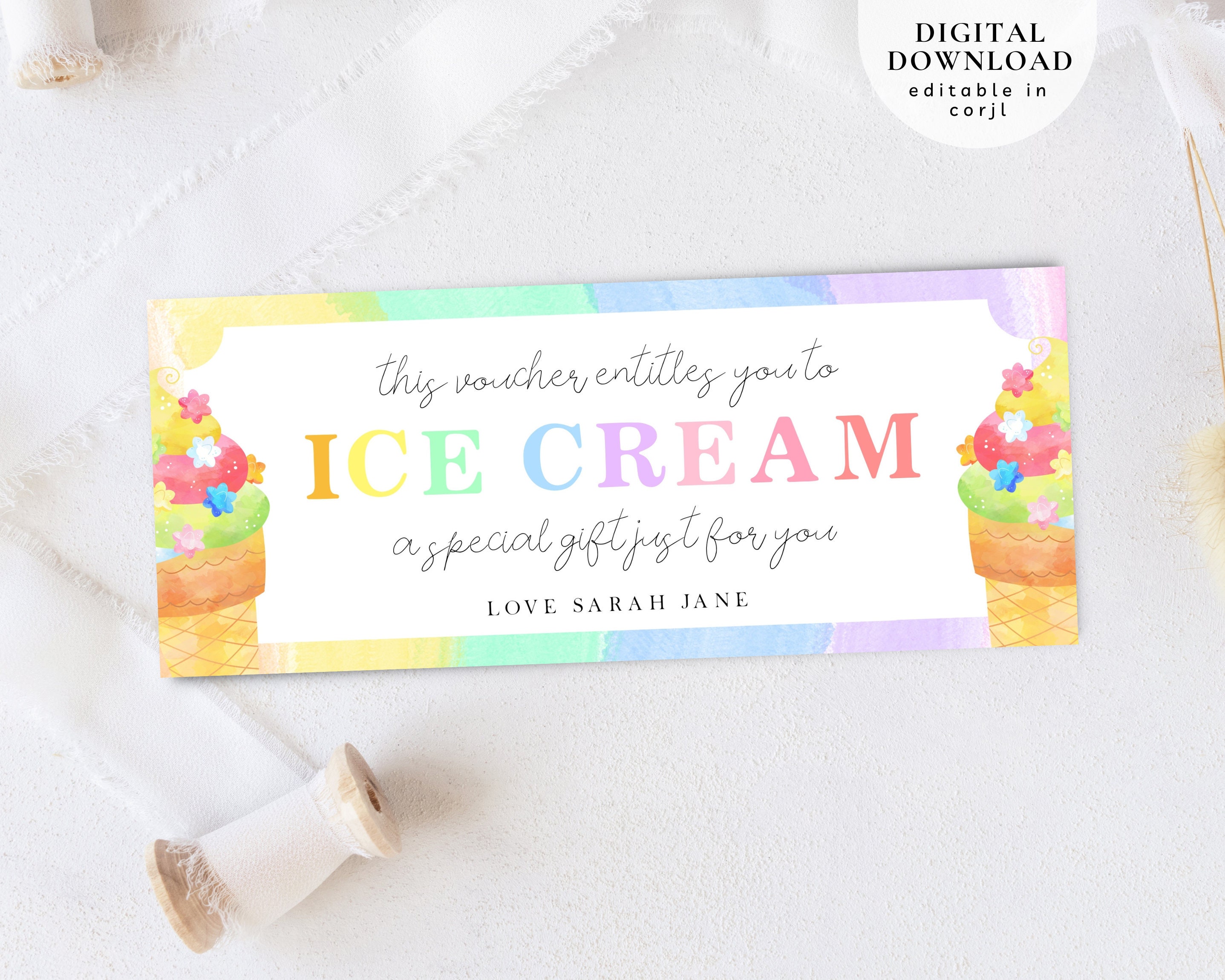 Ice Cream Voucher, Dessert Tokens, Wedding Food Voucher, Birthday Party ...