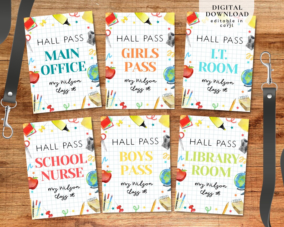 Classroom Hall Passes, Restroom Pass, Nurse Pass, Elementary Hall Pass ...