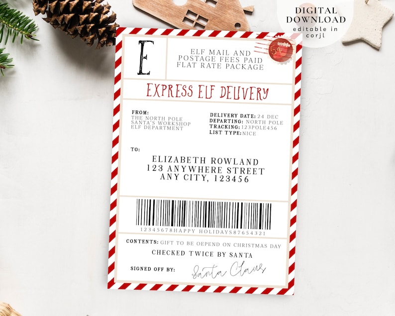 Editable Express Elf Delivery, Elf Mail Shipping Labels, Elf Arrival ...