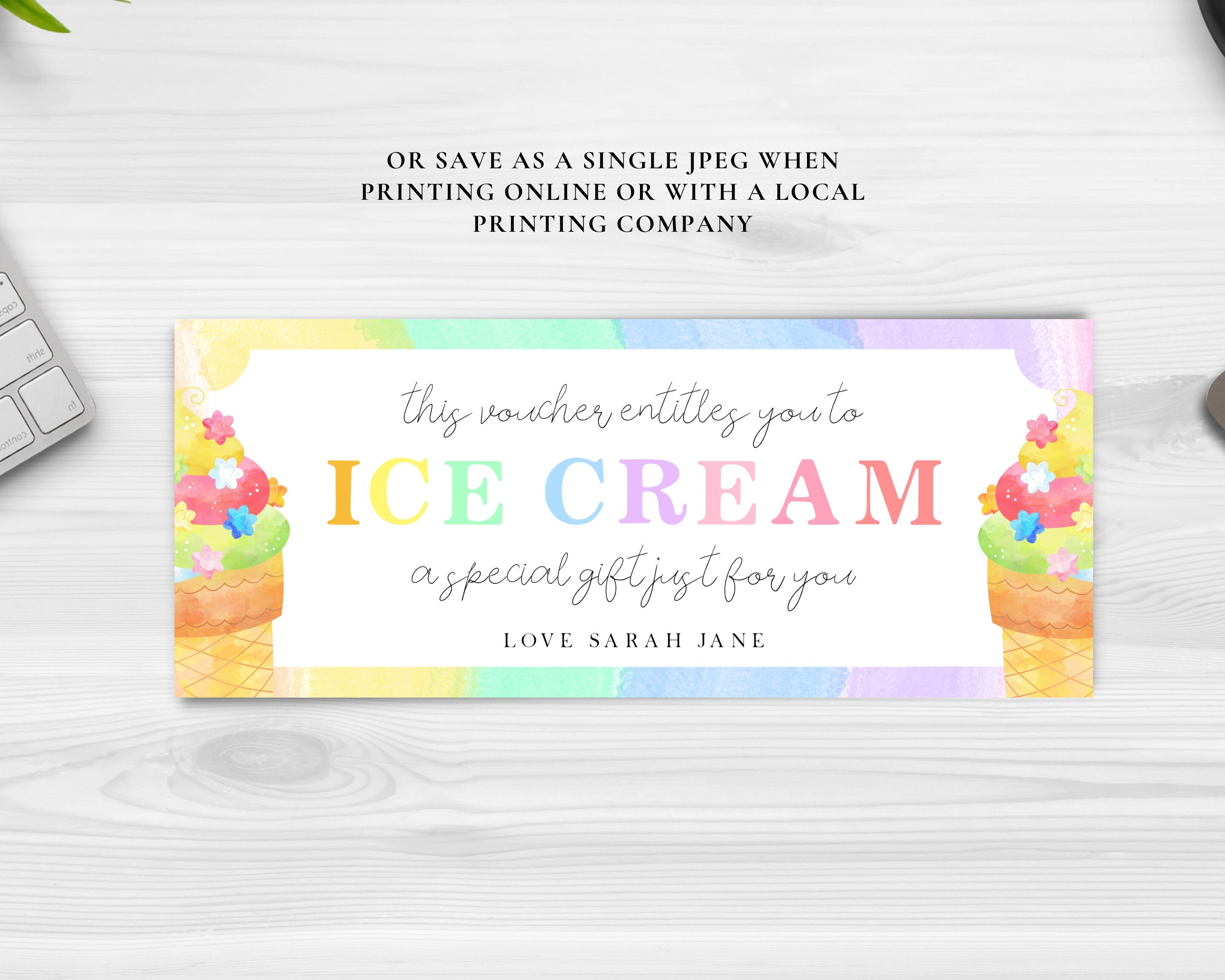 Ice Cream Voucher, Dessert Tokens, Wedding Food Voucher, Birthday Party ...