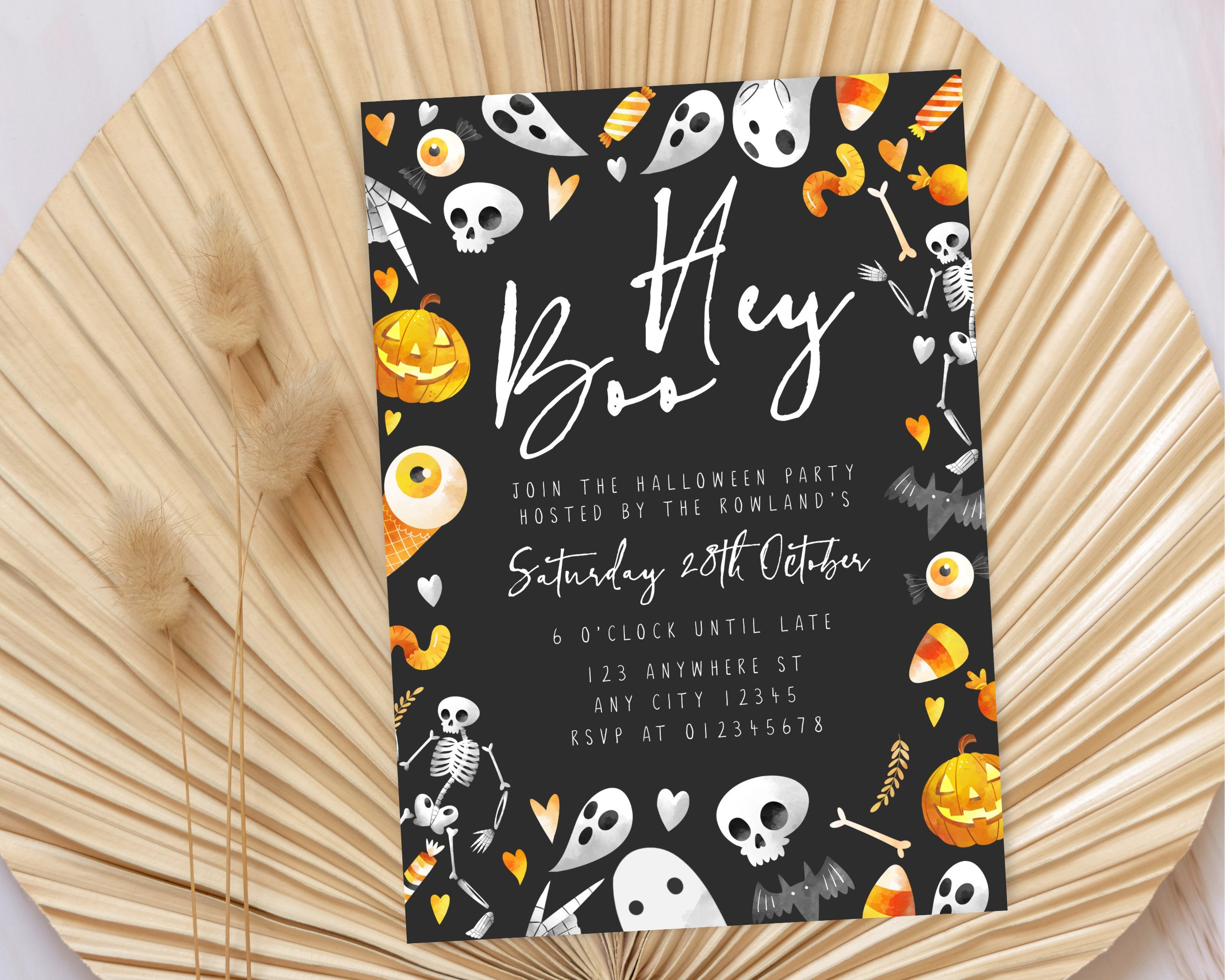 Editable Hey Boo Halloween Invite, Ghost Invite, Candy Corn Halloween ...