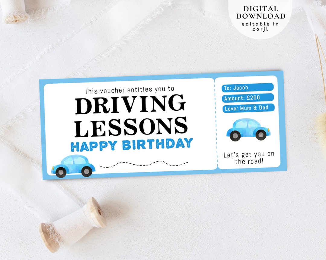 Driving Lessons Gift Certificate, 17th Birthday Driving Lessons Voucher ...