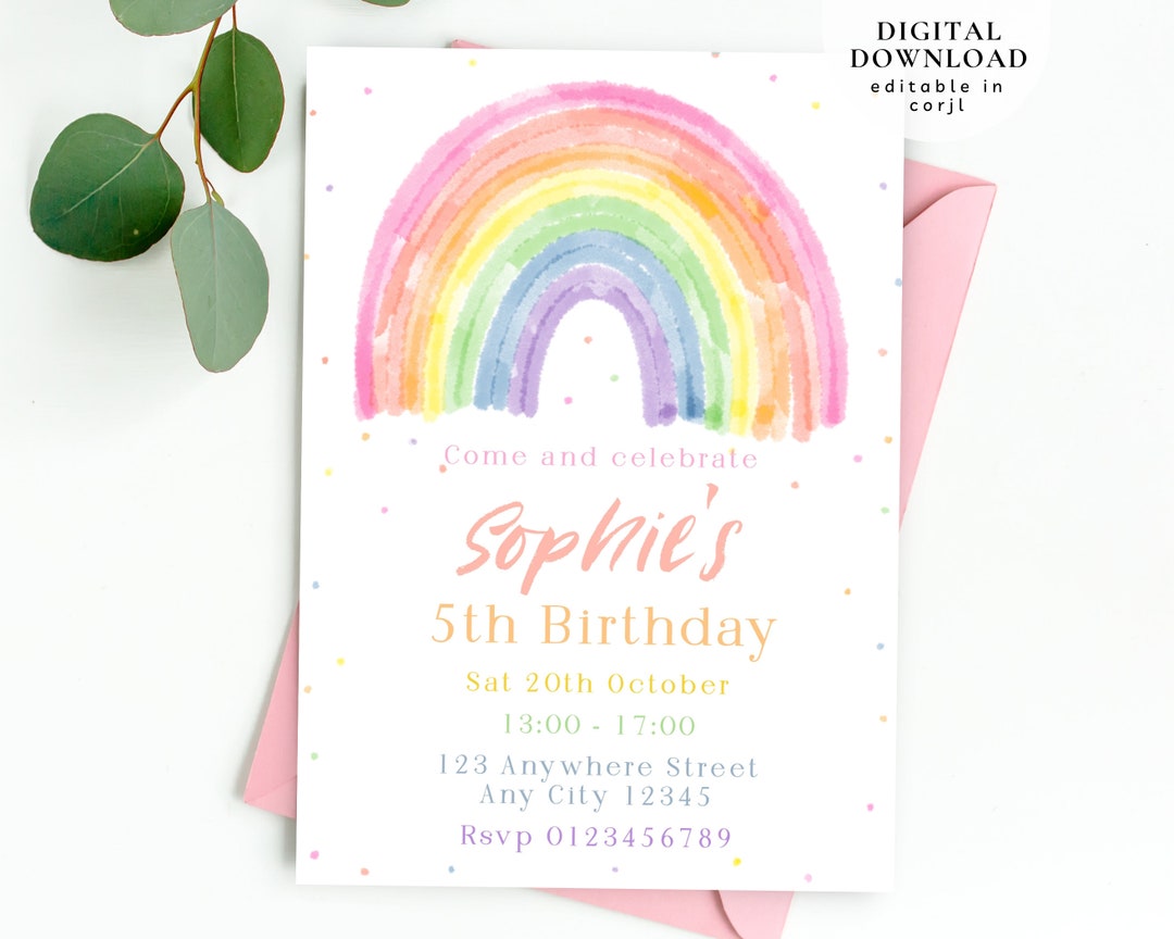 Rainbow Birthday Invite, Magical Girl Invite, Pastel Rainbow Invite ...