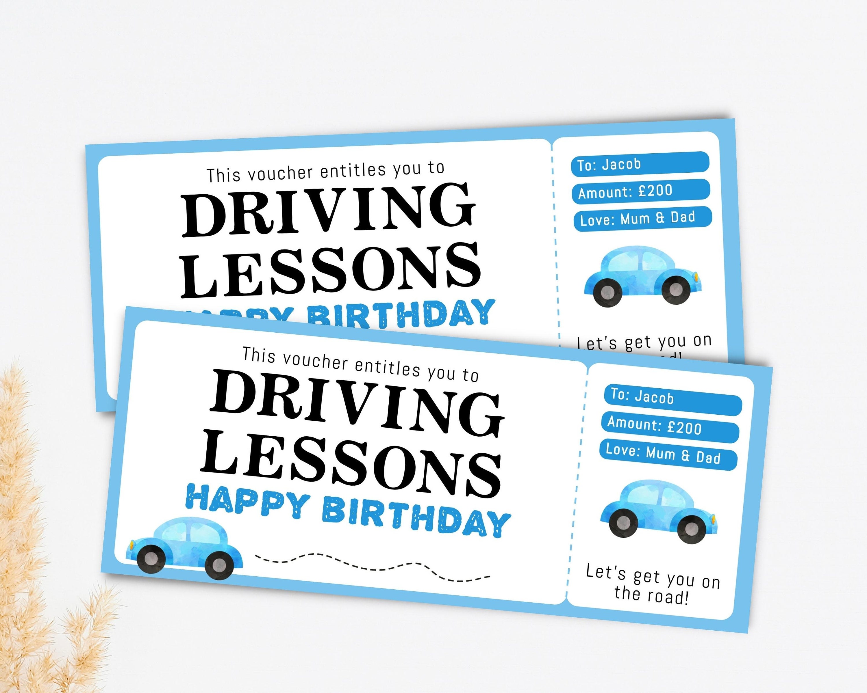 Driving Lessons Gift Certificate, 17th Birthday Driving Lessons Voucher ...