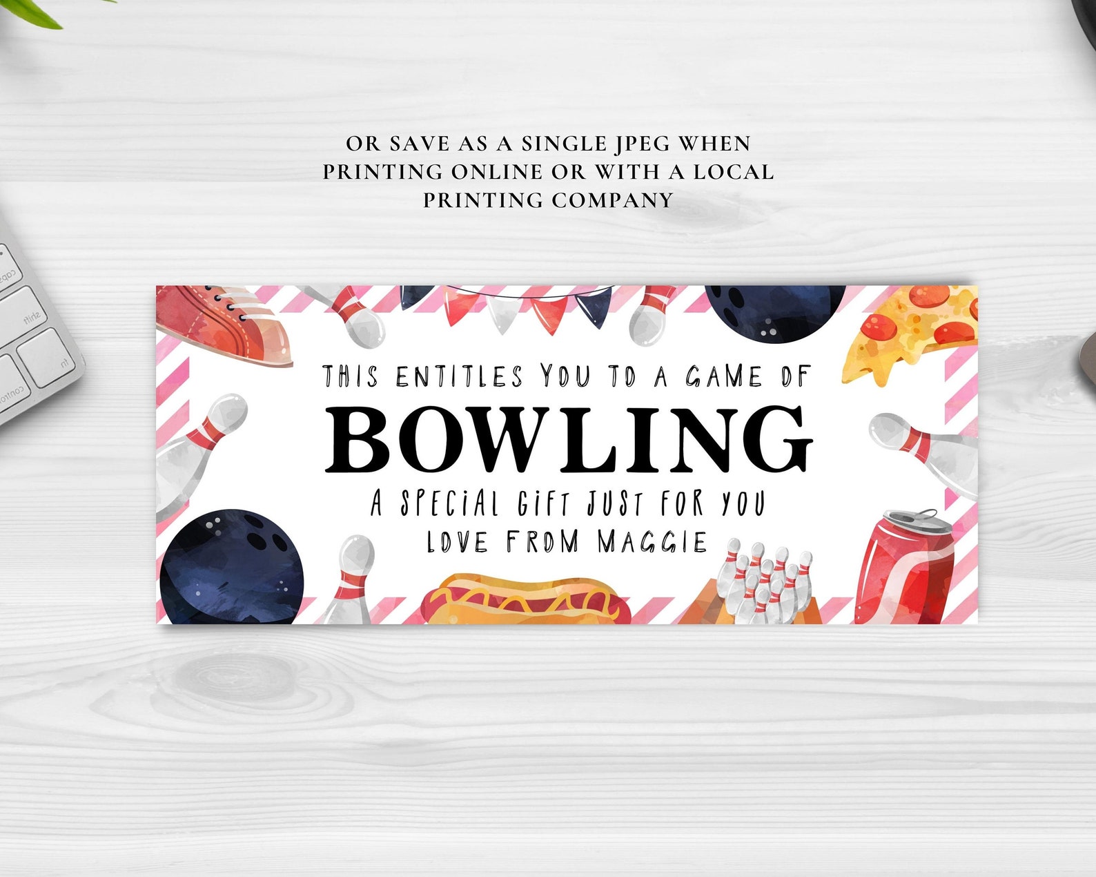 Bowling Gift Voucher, Editable Birthday Gift Voucher, Date Night ...