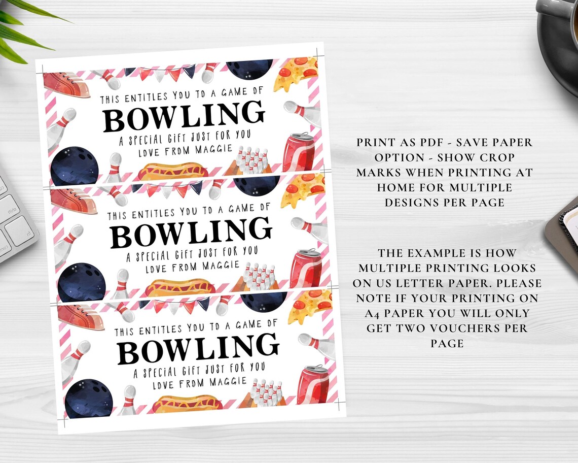 Bowling Gift Voucher Editable Birthday Gift Voucher Date - Etsy