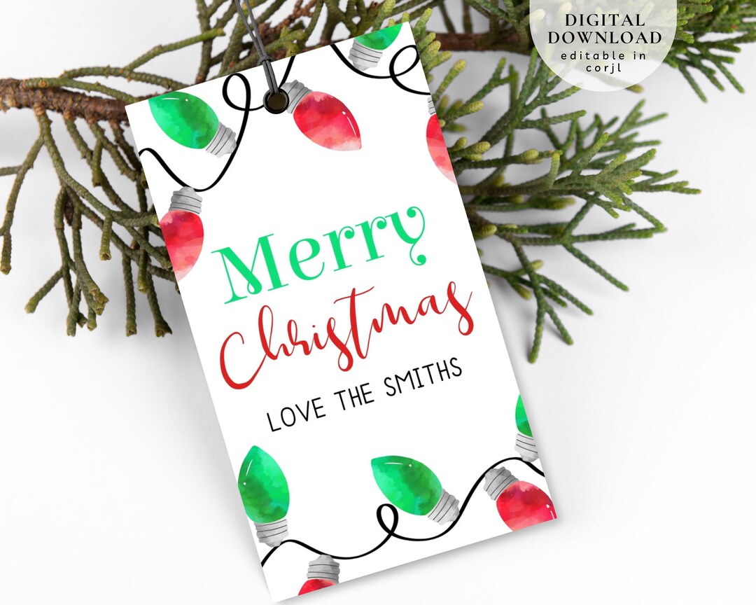 Merry Christmas Gift Tag Bundle, Happy Holidays Tag, Editable Gift Tag ...