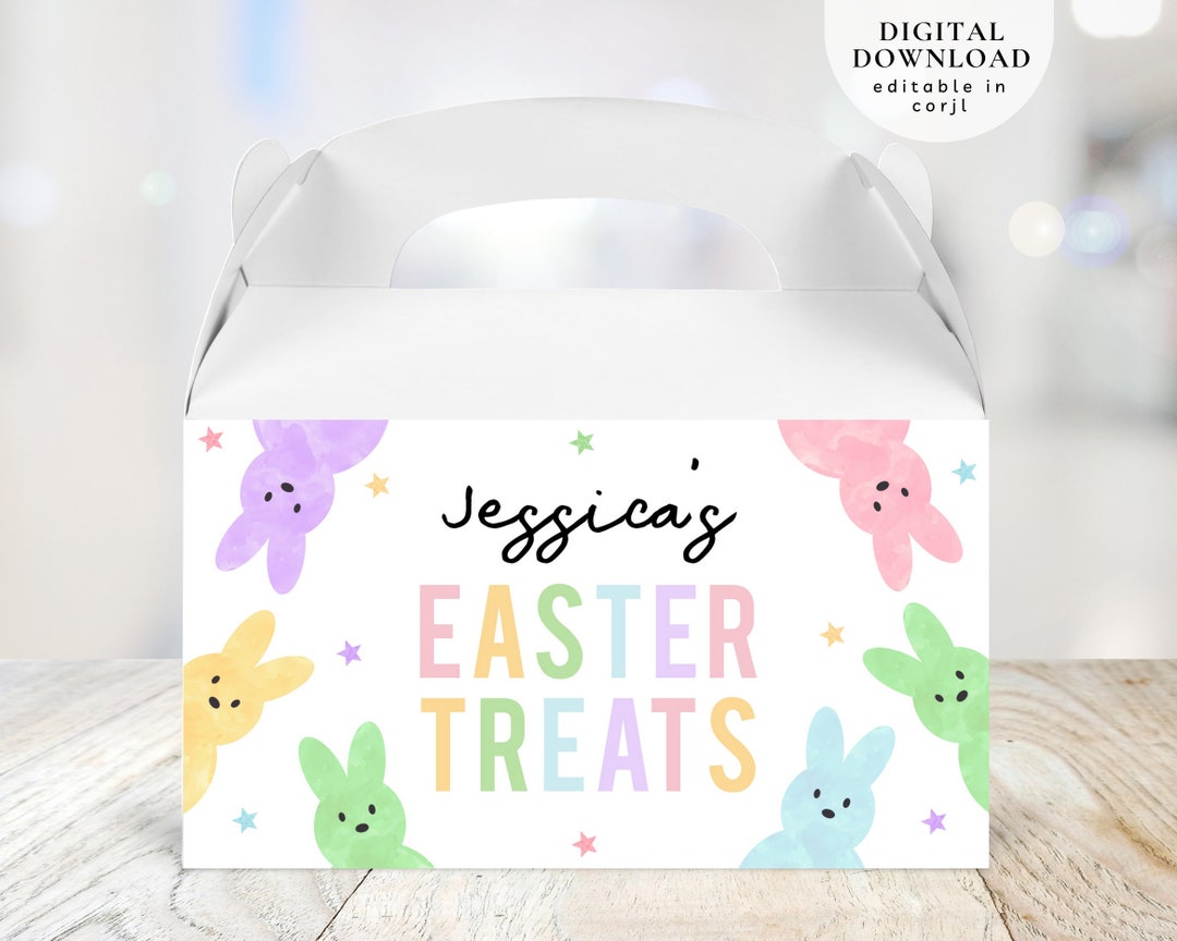 Printable Easter Gable Box Label, Party Treat Box Sticker, Easter Egg Gift Bag Label, Bunny ...