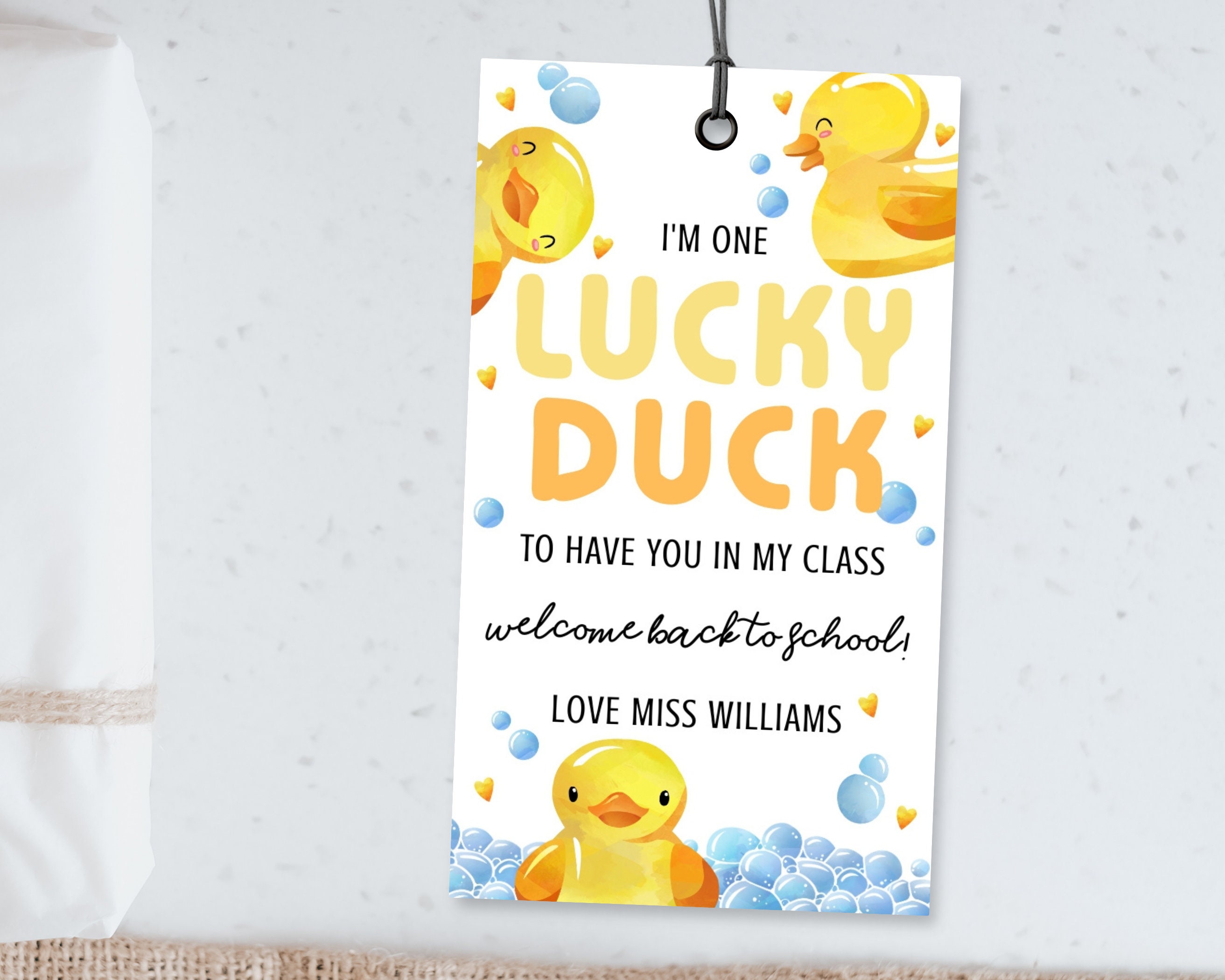 Editable Back to School Gift Tag, Im One Lucky Duck School Tag, Back to ...