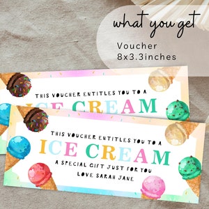 Ice Cream Voucher, Dessert Tokens, Wedding Food Voucher, Birthday Party ...