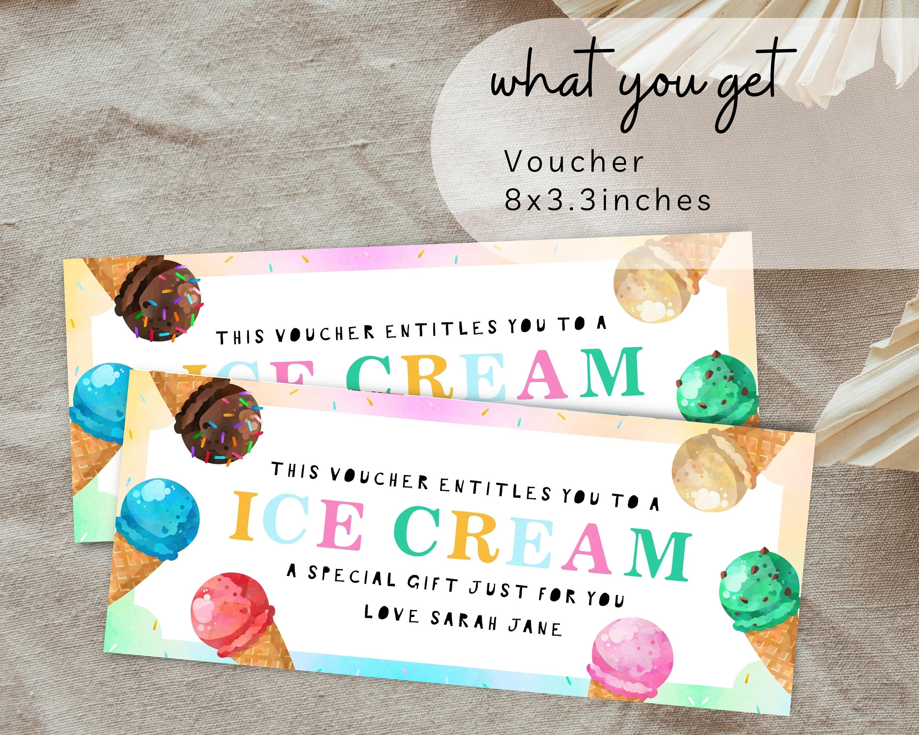 Ice Cream Voucher, Dessert Tokens, Wedding Food Voucher, Birthday Party ...