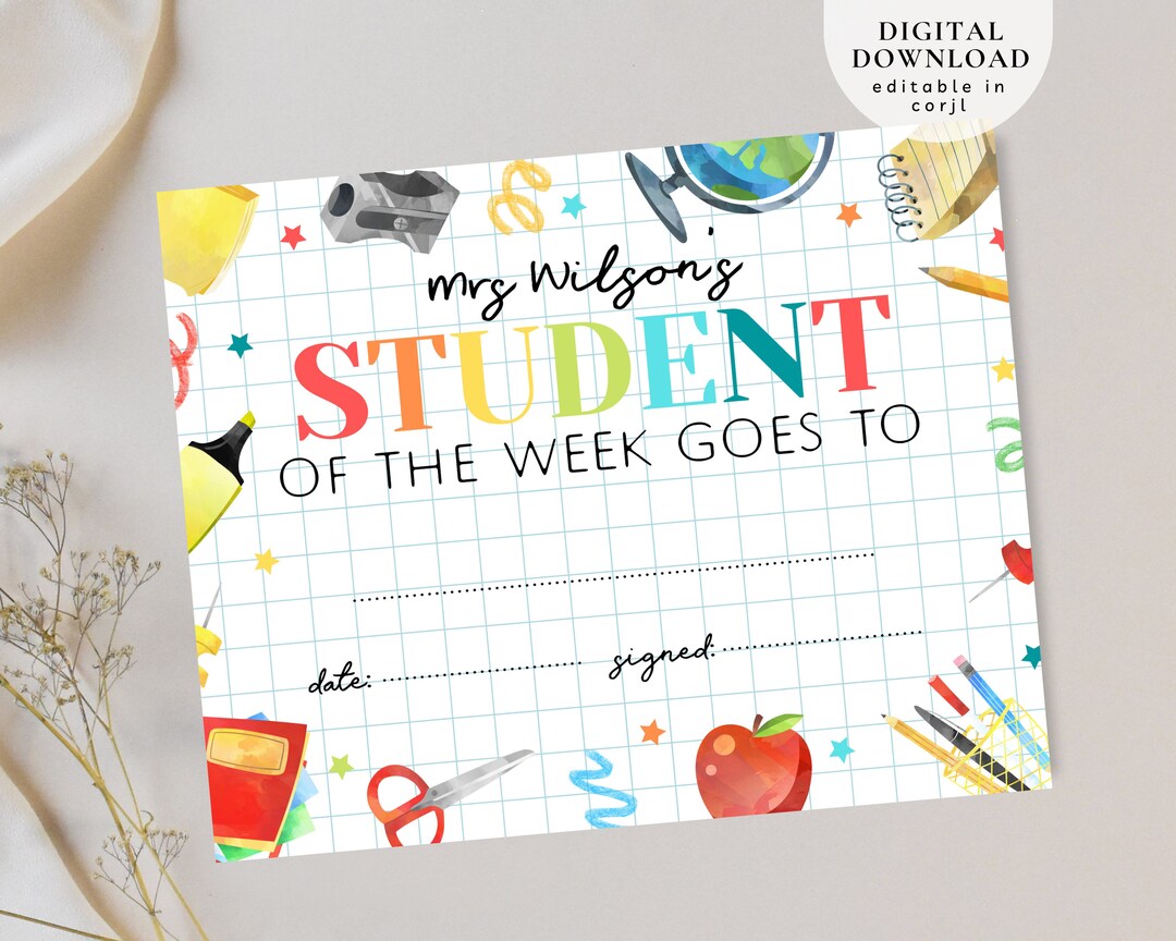 Student of the Week Certificate, Certificate of Achievement, School ...