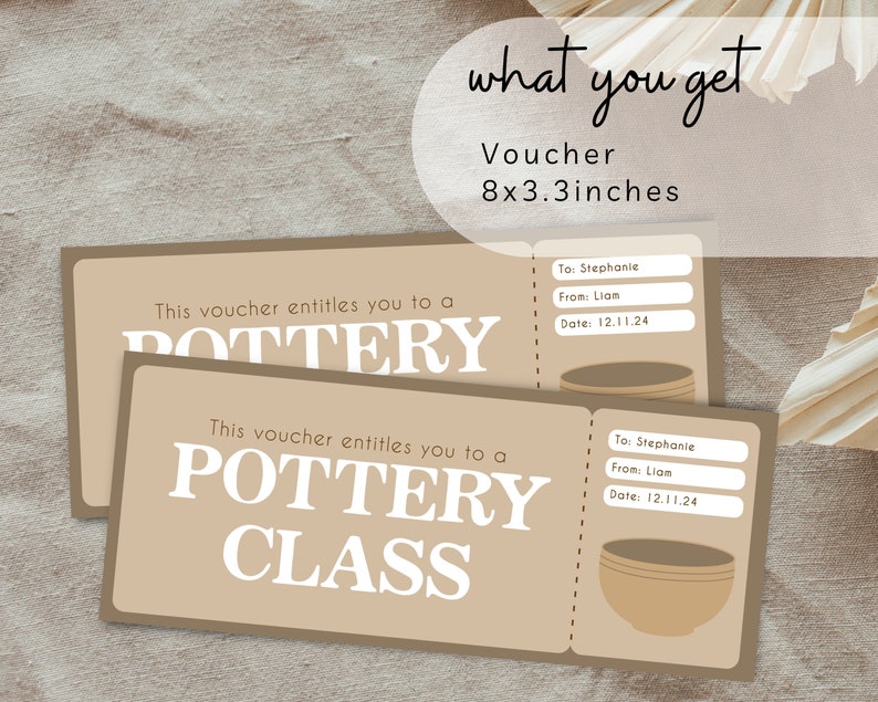Pottery Class Gift Voucher Certificate, Surprise Pottery Classes Coupon ...