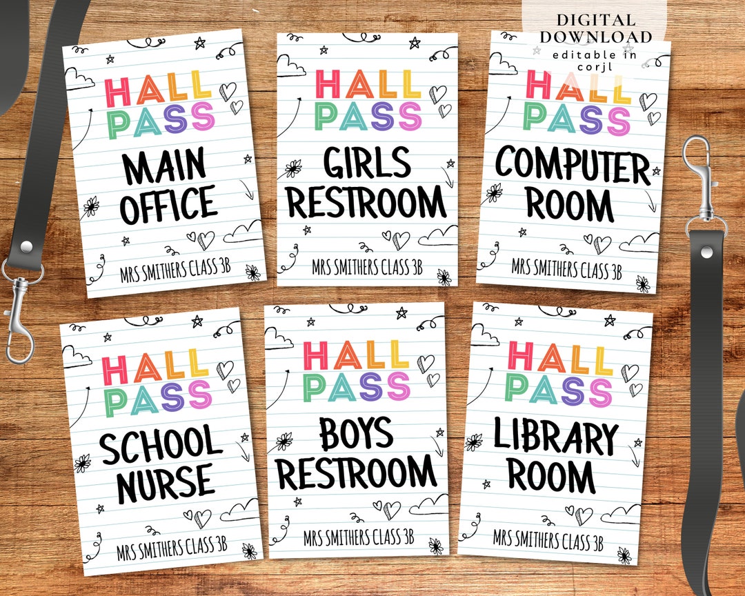 Classroom Hall Passes, Bathroom Pass, Nurse Pass, Elementary Hall Pass, Preschool Hall Pass ...