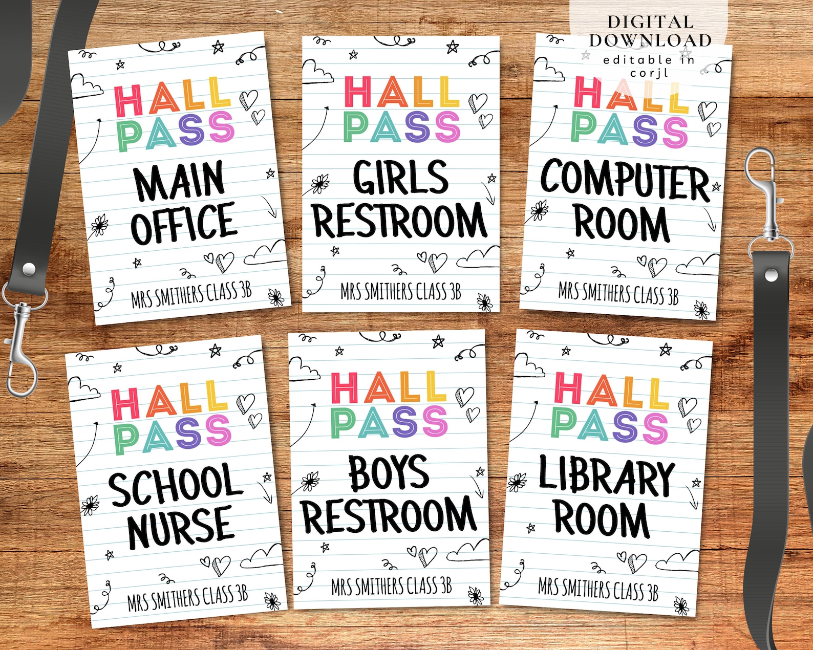 Classroom Hall Passes, Bathroom Pass, Nurse Pass, Elementary Hall Pass ...