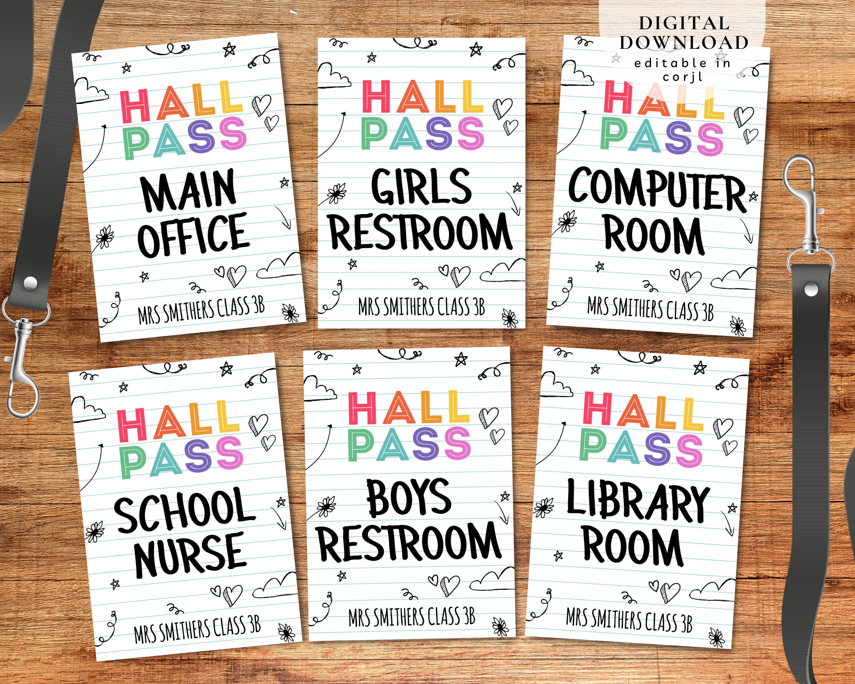 Classroom Hall Passes, Bathroom Pass, Nurse Pass, Elementary Hall Pass, Preschool Hall Pass ...