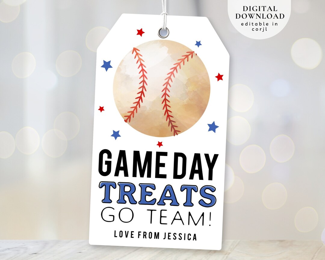 Game Day Treat Tag, Game Day Treat Tag, Baseball Party Tag, Baseball ...