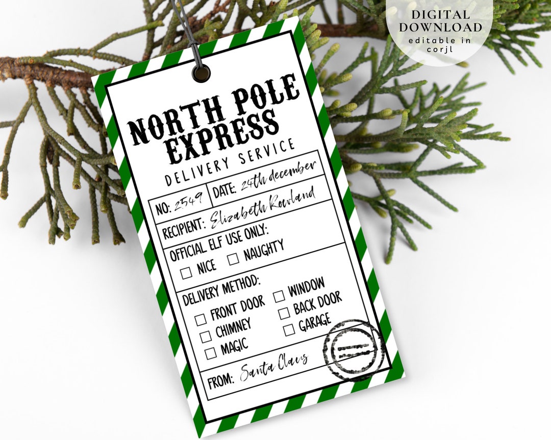 North Pole Express Tag, Express Delivery Tag, Christmas Nice List Tag ...