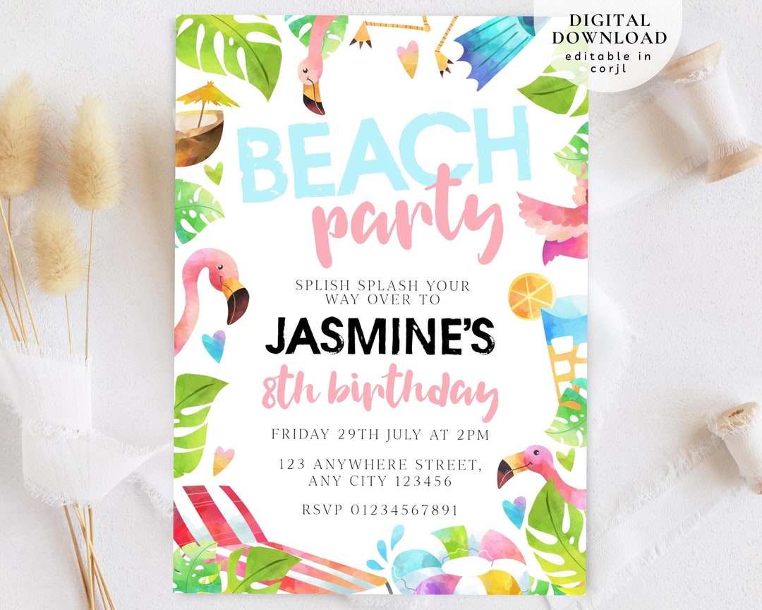 Editable Beach Party Invite Tropical Summer Party Luau - Etsy
