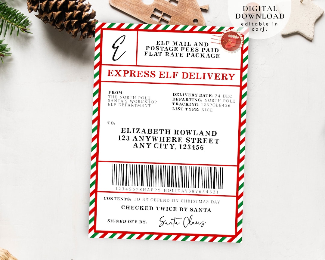 Editable Express Elf Delivery Elf Mail Shipping Labels Elf - Etsy