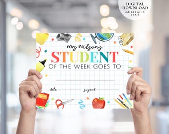 Student of the Week Certificate: Printable Classroom Award (digital ...