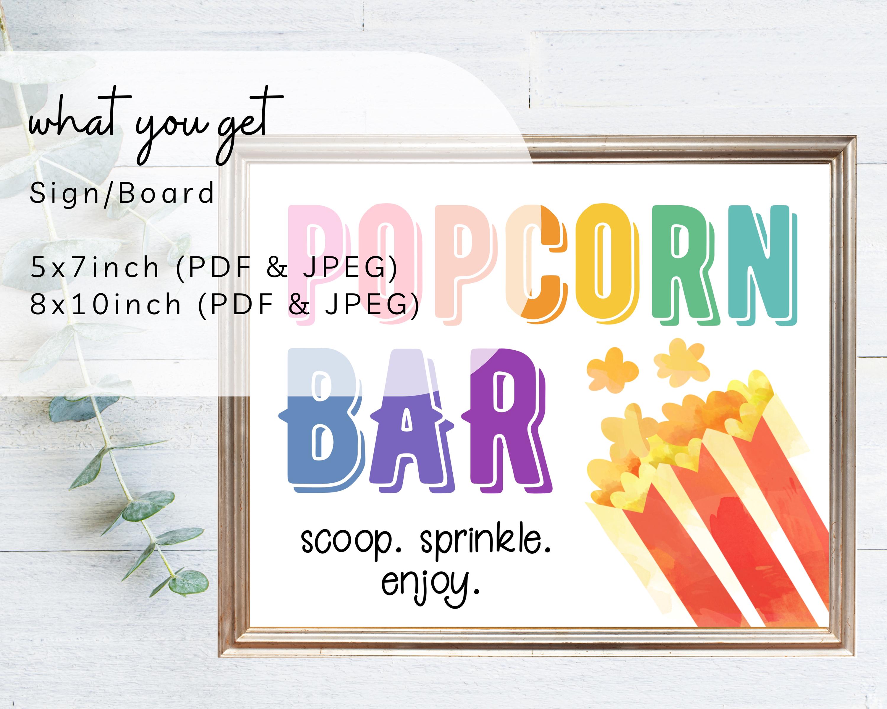 Popcorn Bar Sign, Printable Popcorn Station Sign, Snack Station, Table ...