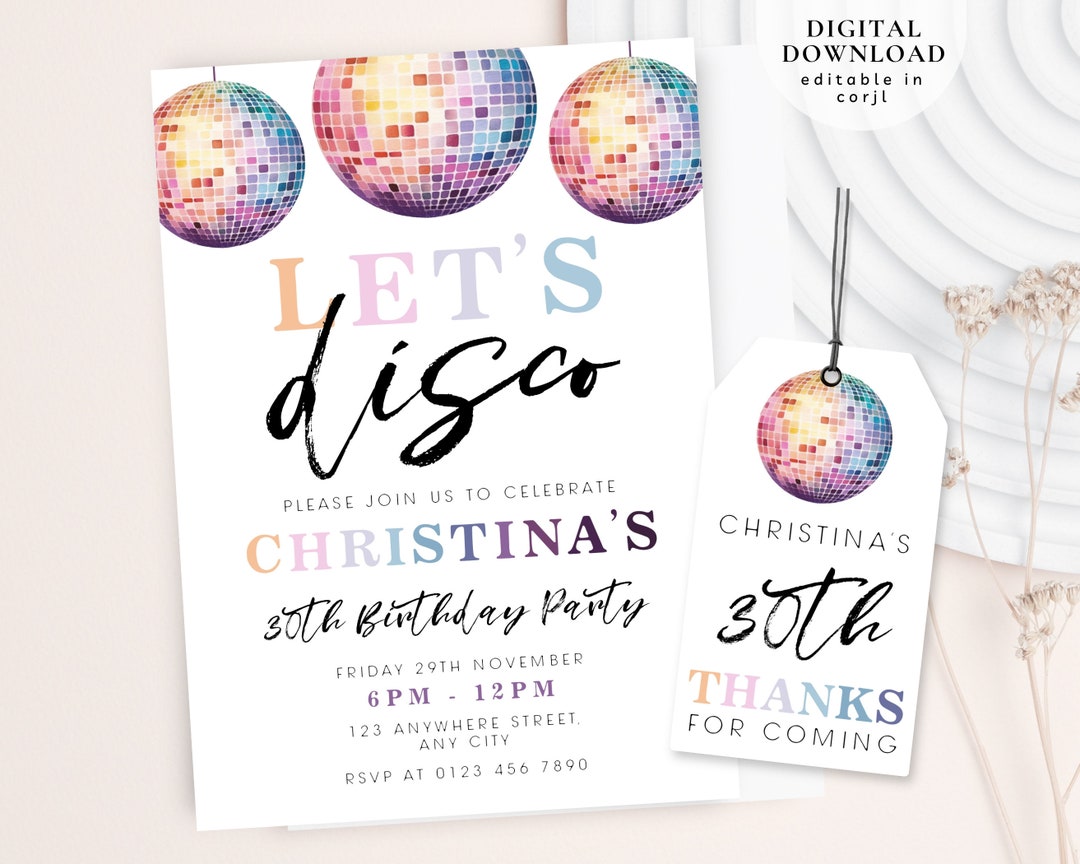 Disco Party Birthday Invite, Disco Ball Party Invite, Disco Invite ...