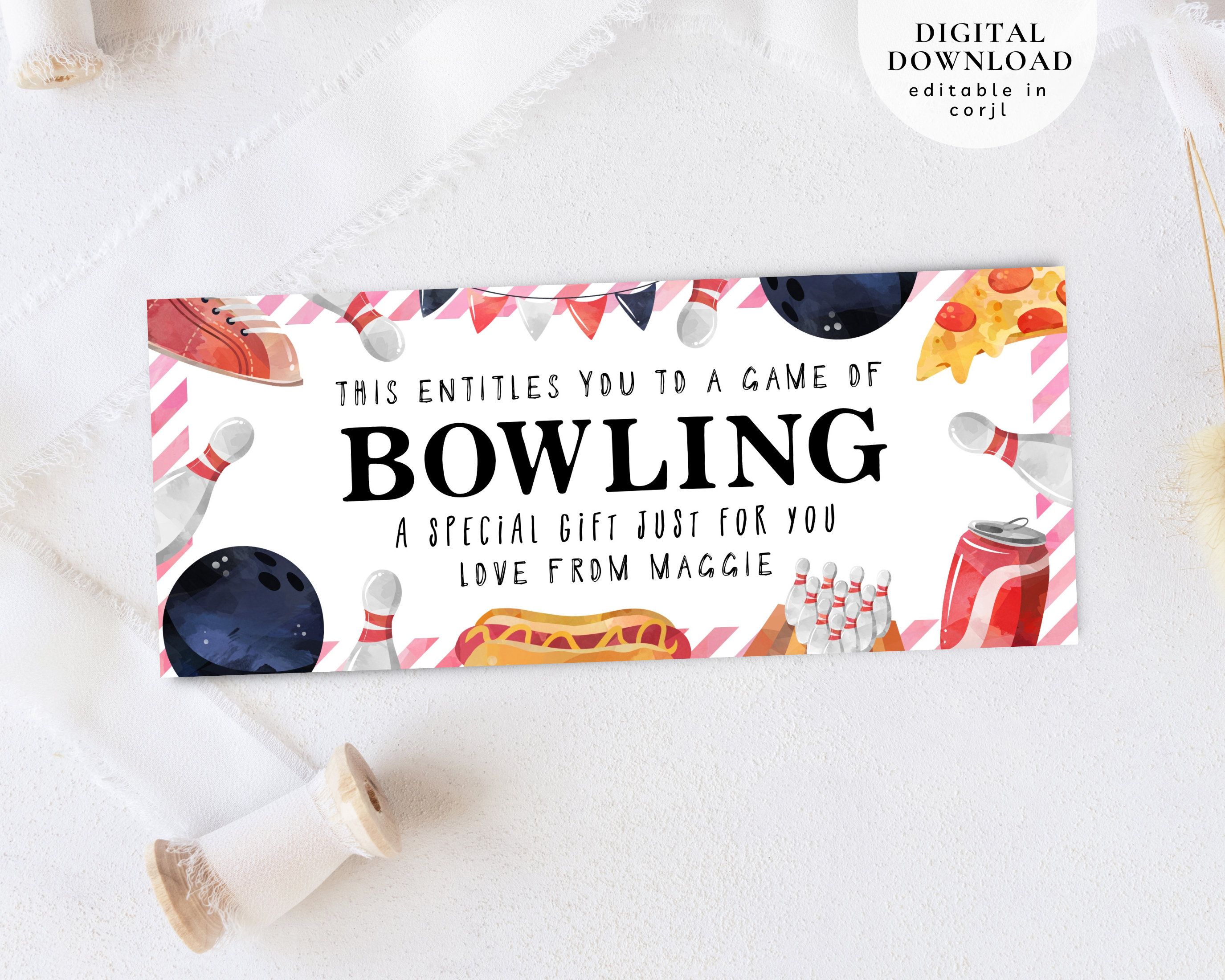 Bowling Gift Voucher, Editable Birthday Gift Voucher, Date Night ...