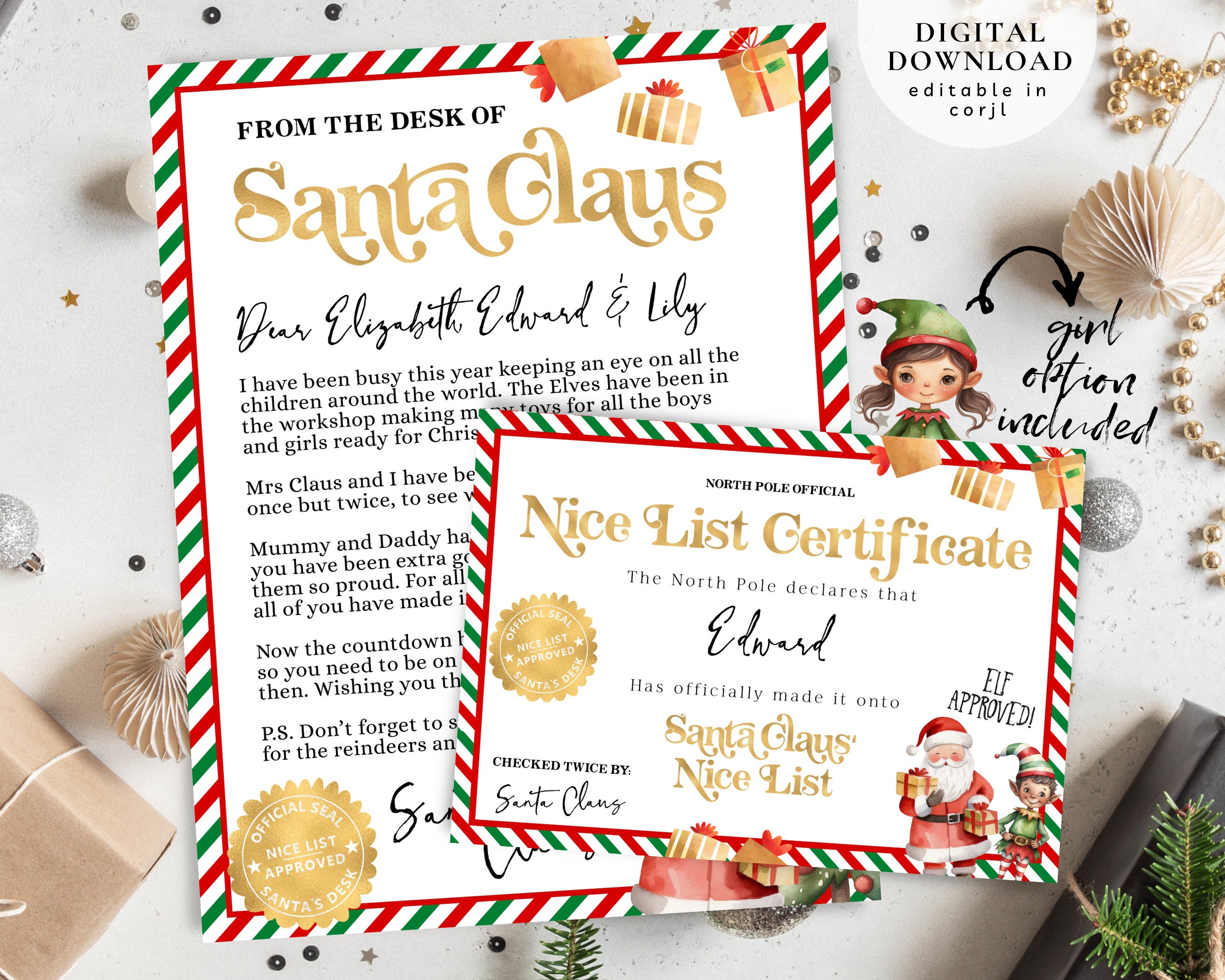 Letter From Santa Claus, Official Nice List Certificate, Editable ...