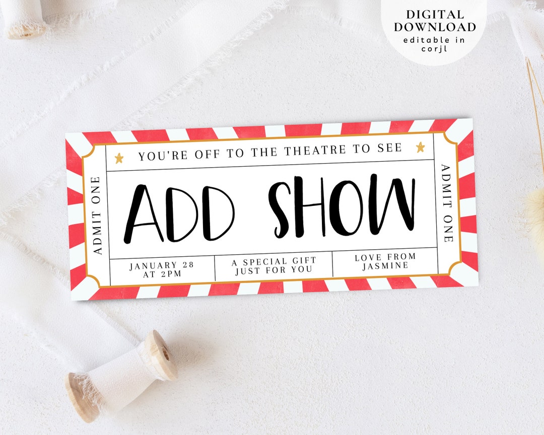 Editable Theatre Ticket, Musical Theatre Ticket, Christmas Theatre ...