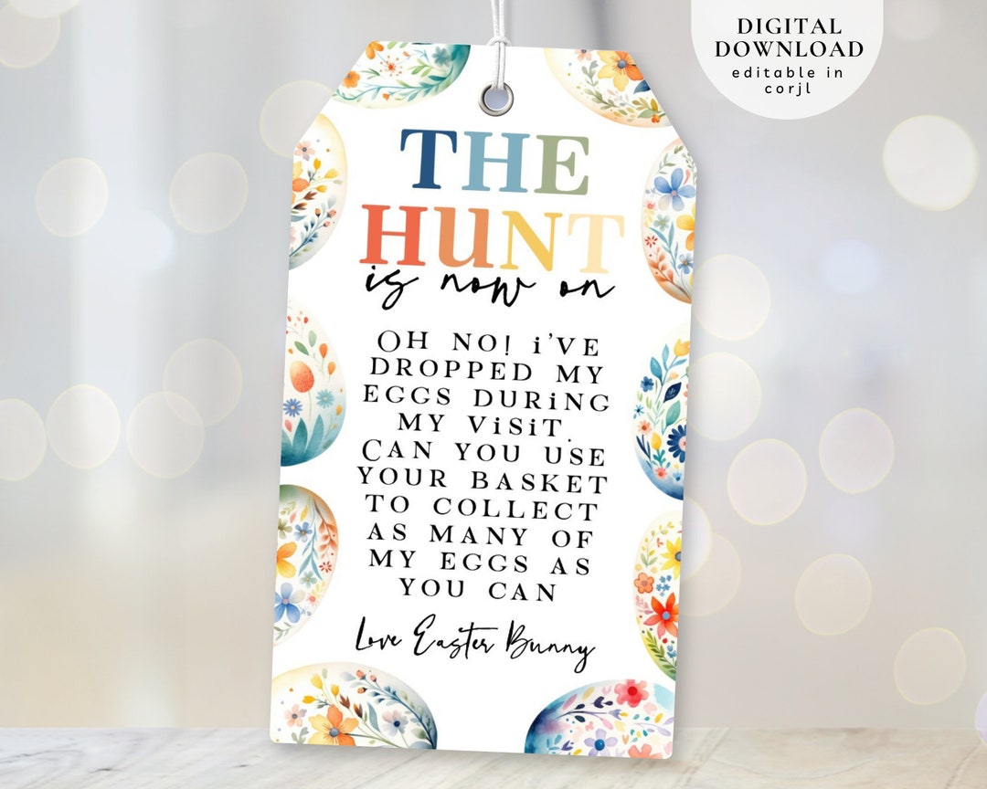 Editable Easter Hunt Tag, Easter Egg Gift Tag, Chocolate Egg Tag ...