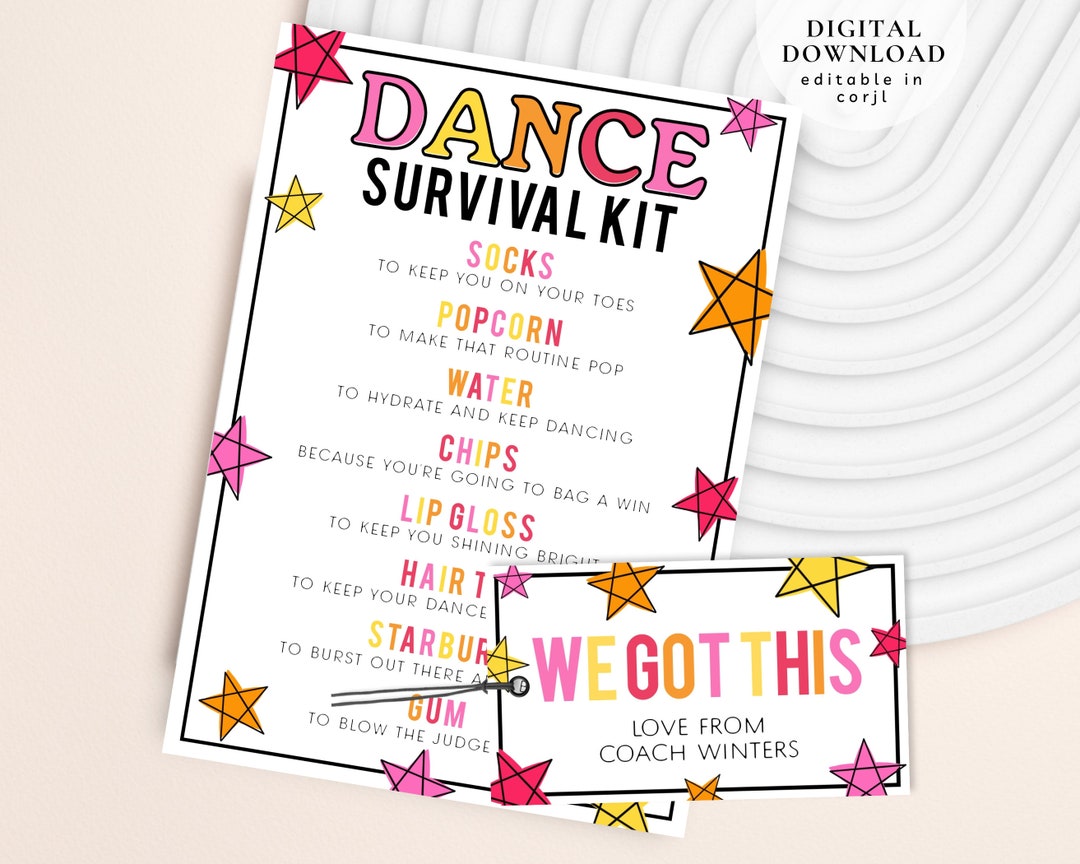 Printable Dance Survival Kit, Gift Ideas for Dancers, Dance Team Gift ...