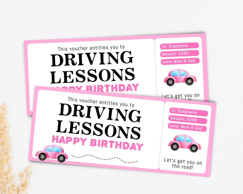Driving Lessons Gift Certificate, 17th Birthday Driving Lessons Voucher ...