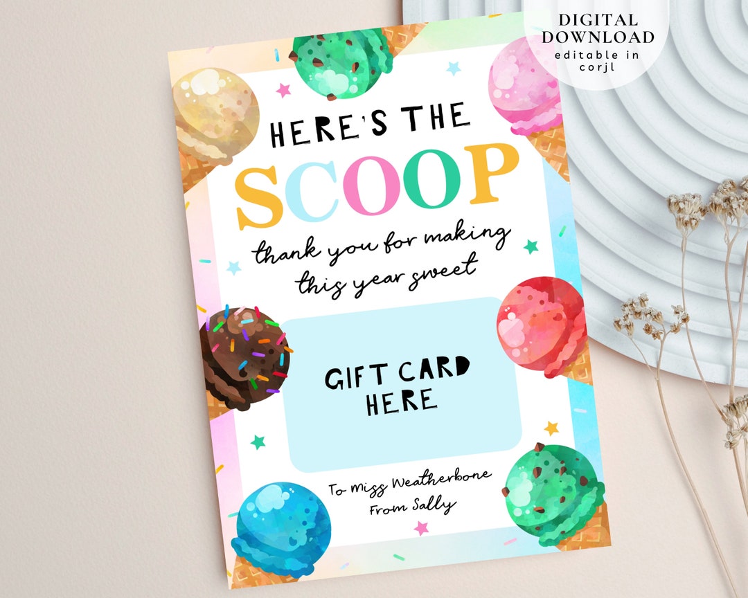 Teacher Appreciation Gift Card Holder, Ice Cream Gift Card Holder, Ice ...