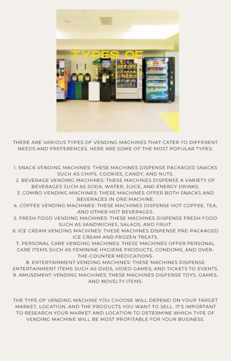 Vending Machines Business Cheat Sheet - Etsy