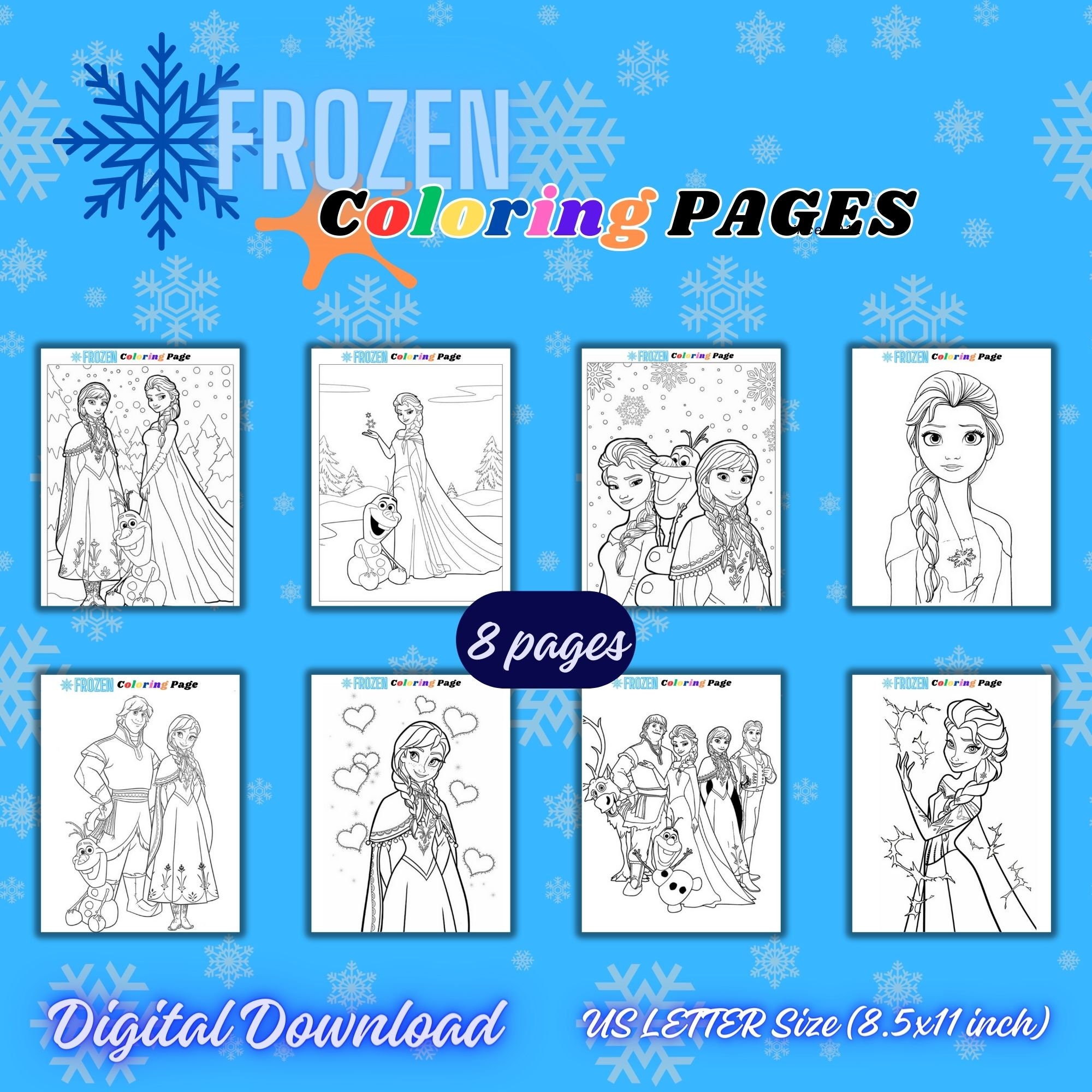 Frozen Themed Children's Coloring Pages - Digital Downloadable PDF - 8 ...
