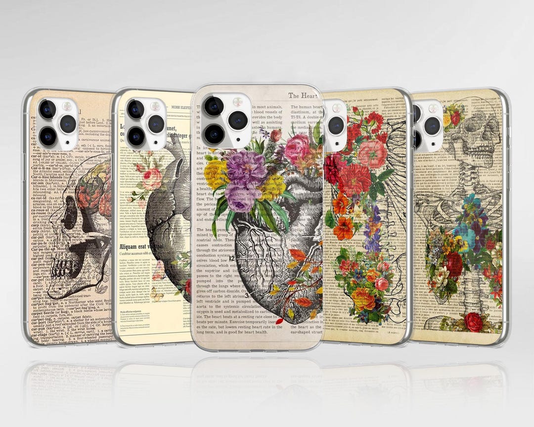 Cute Floral Body Anatomy Phone Case Skeleton Parts Cover Fit for iPhone ...