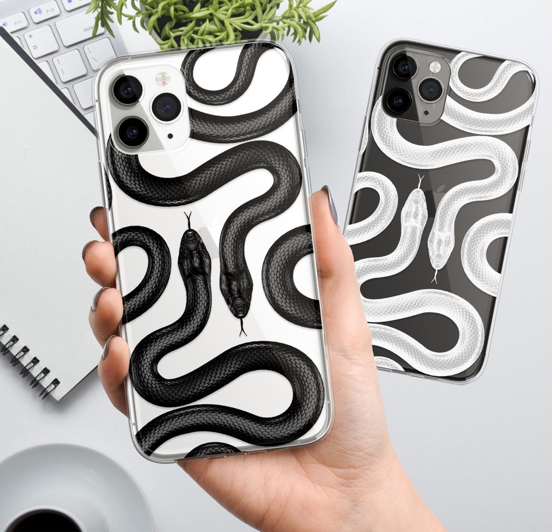 Transparent Black Snake Phone Case Tattoo Style Print Cover Fit for ...