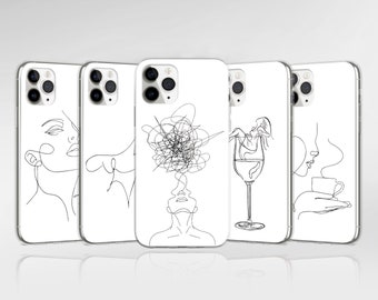 One Line Art Phone Case Aesthetic Drawing Cover Fit for iPhone 15 Pro ...