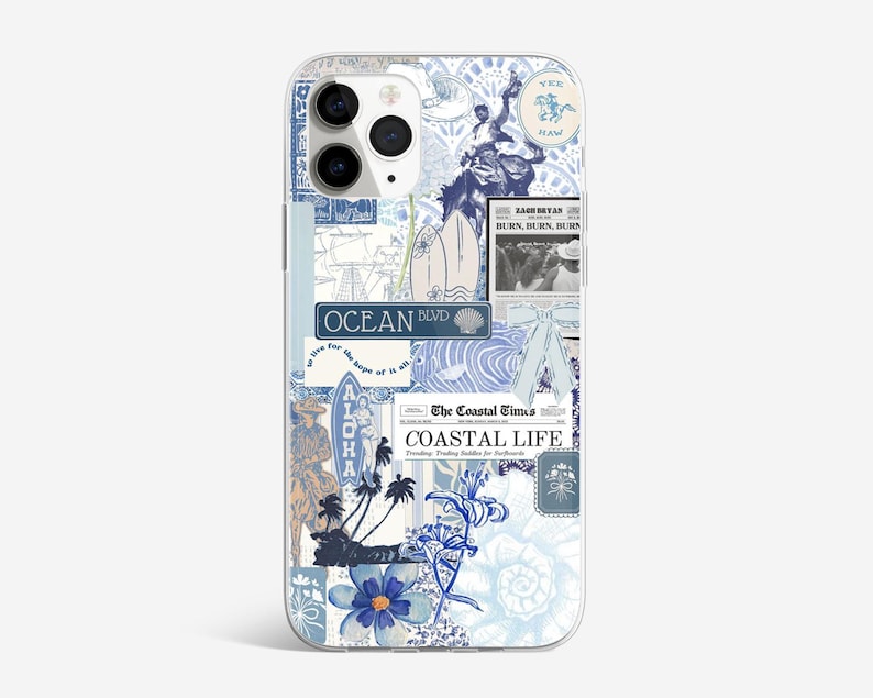 Blue Ocean Phone Case Beach Vibe Collage Cover Fit for iPhone 17 Pro ...