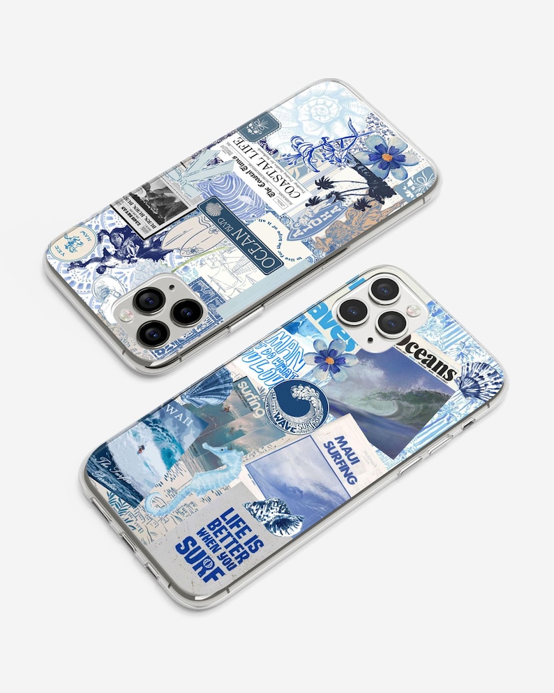 Blue Ocean Phone Case Beach Vibe Collage Cover Fit for iPhone 17 Pro ...
