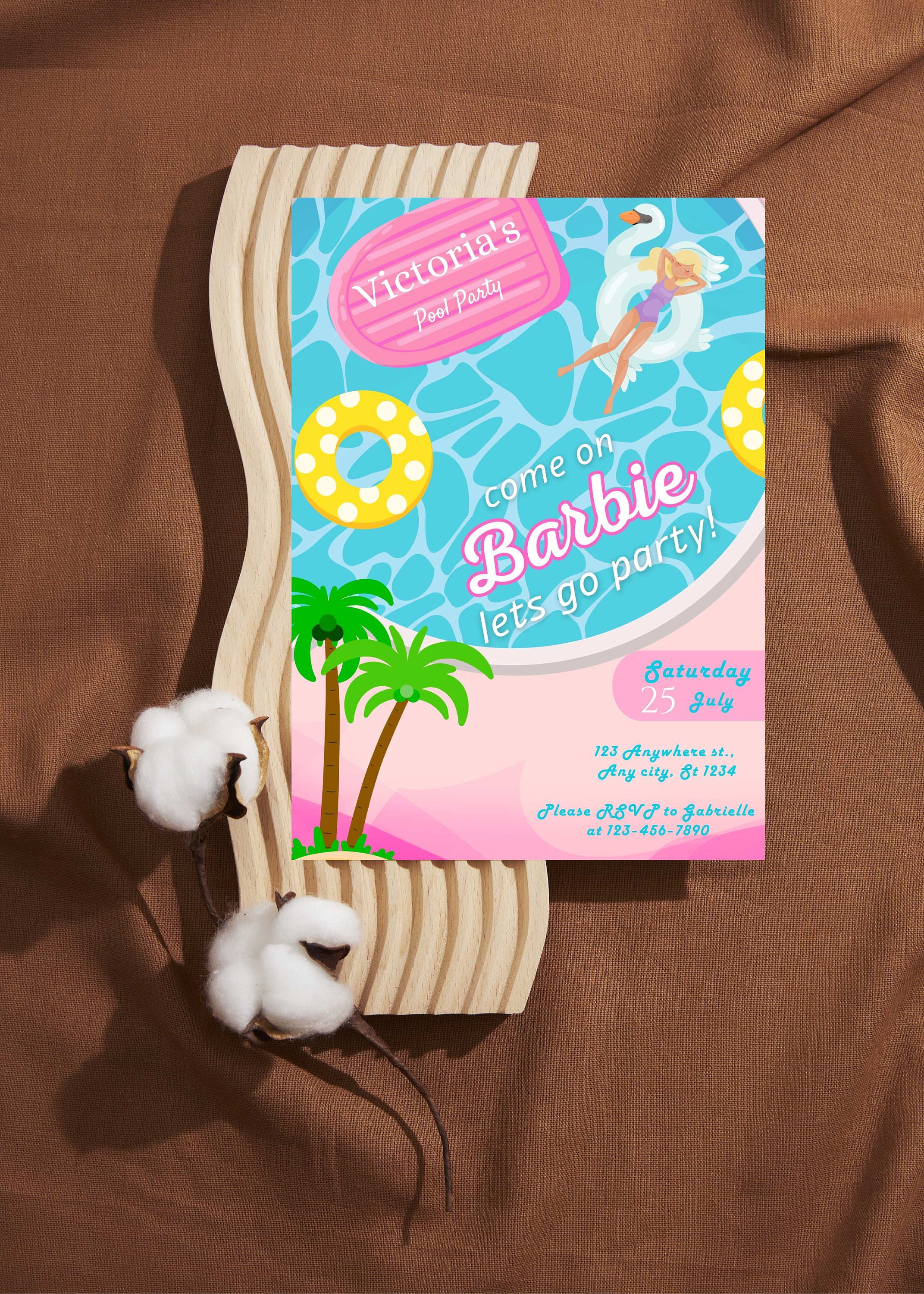 Pool Party Invitation, Summer Party Invite, Editable Template, Barbie ...