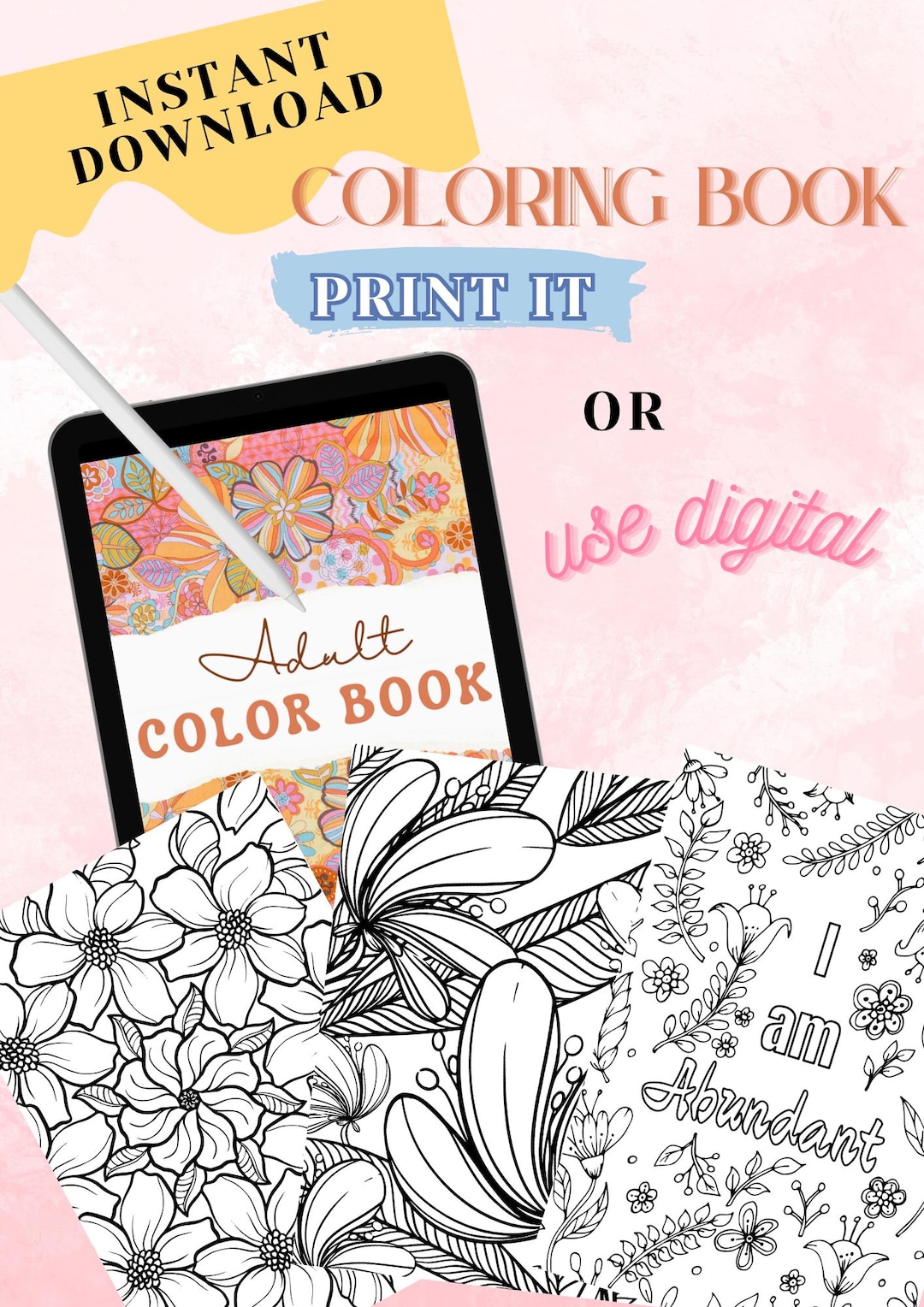 Coloring Book, Coloring Pages for Adults, Digital Coloring Book for ...
