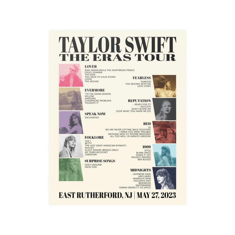 East Rutherford, NJ Night 2 Taylor Swift Eras Tour Setlist Poster 2023 ...