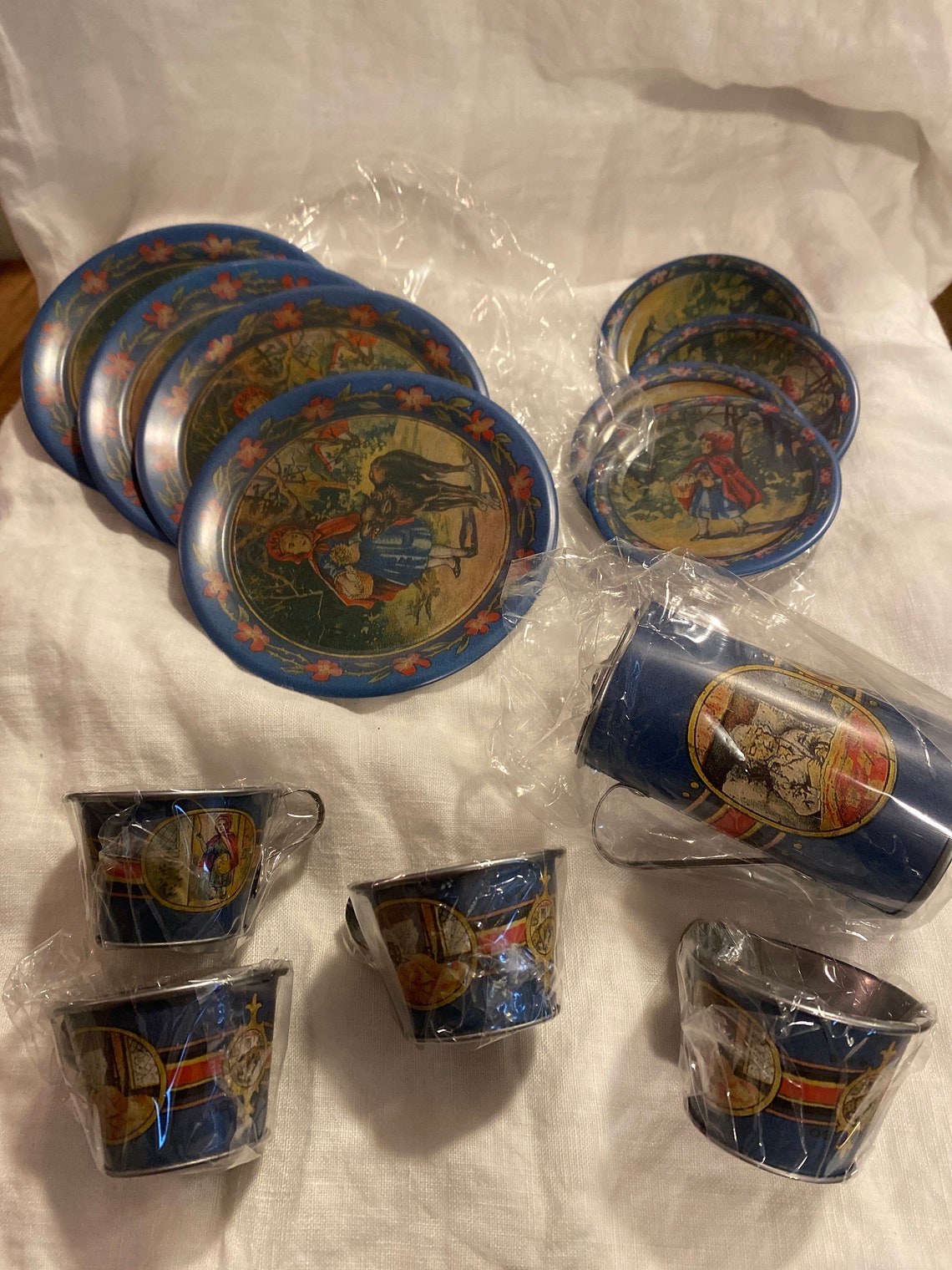Antique Red Riding Hood Tin Litho Tea Set Mini - Etsy