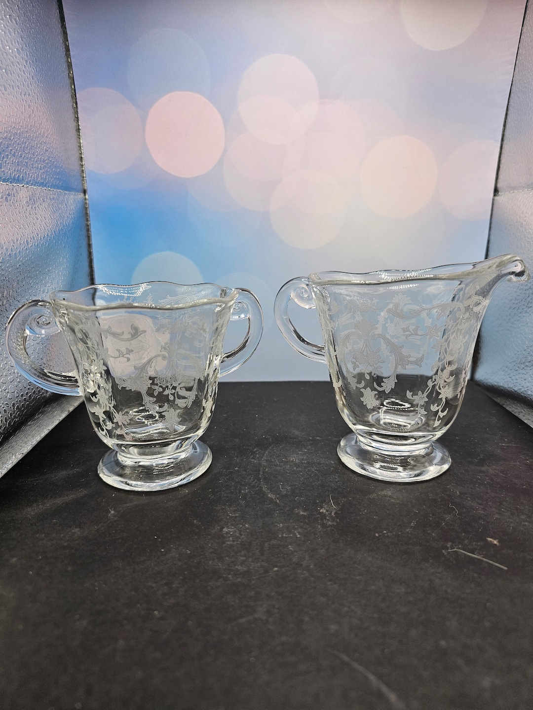 Vintage Fostoria Crystal Glass Romance Pattern Etched Cream and Sugar ...