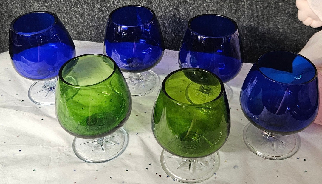 Vintage Sasaki Crystal Stemware in Cobalt Blue and Green . Set of 6 - Etsy