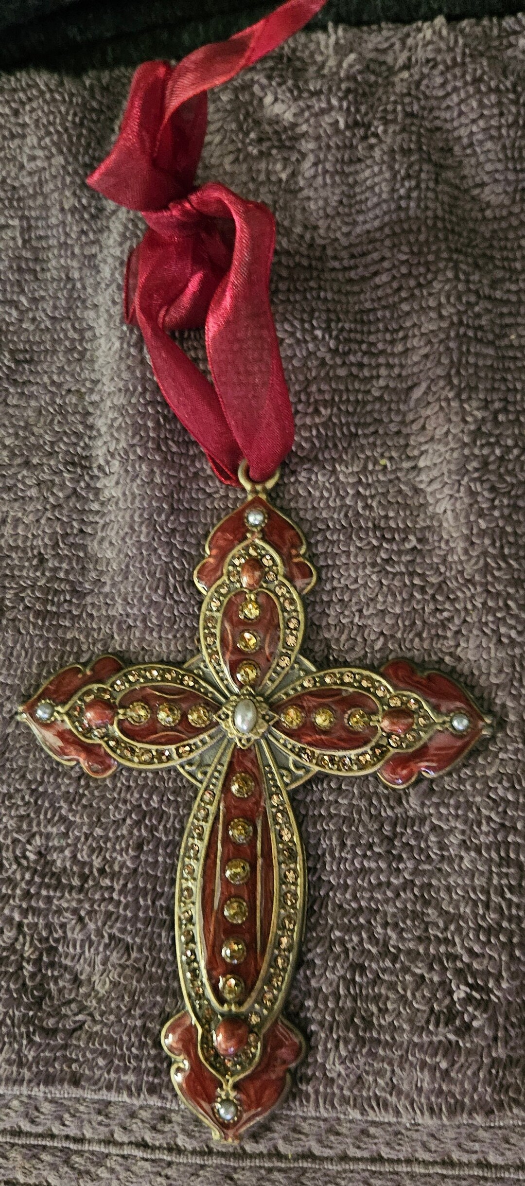 Red Cross Bronze Metal W/rhinestones & Sequins 4.75 Tall 3.5 Wide D4/40 ...